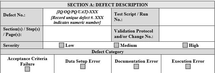 Defect Form – GMPWebSource
